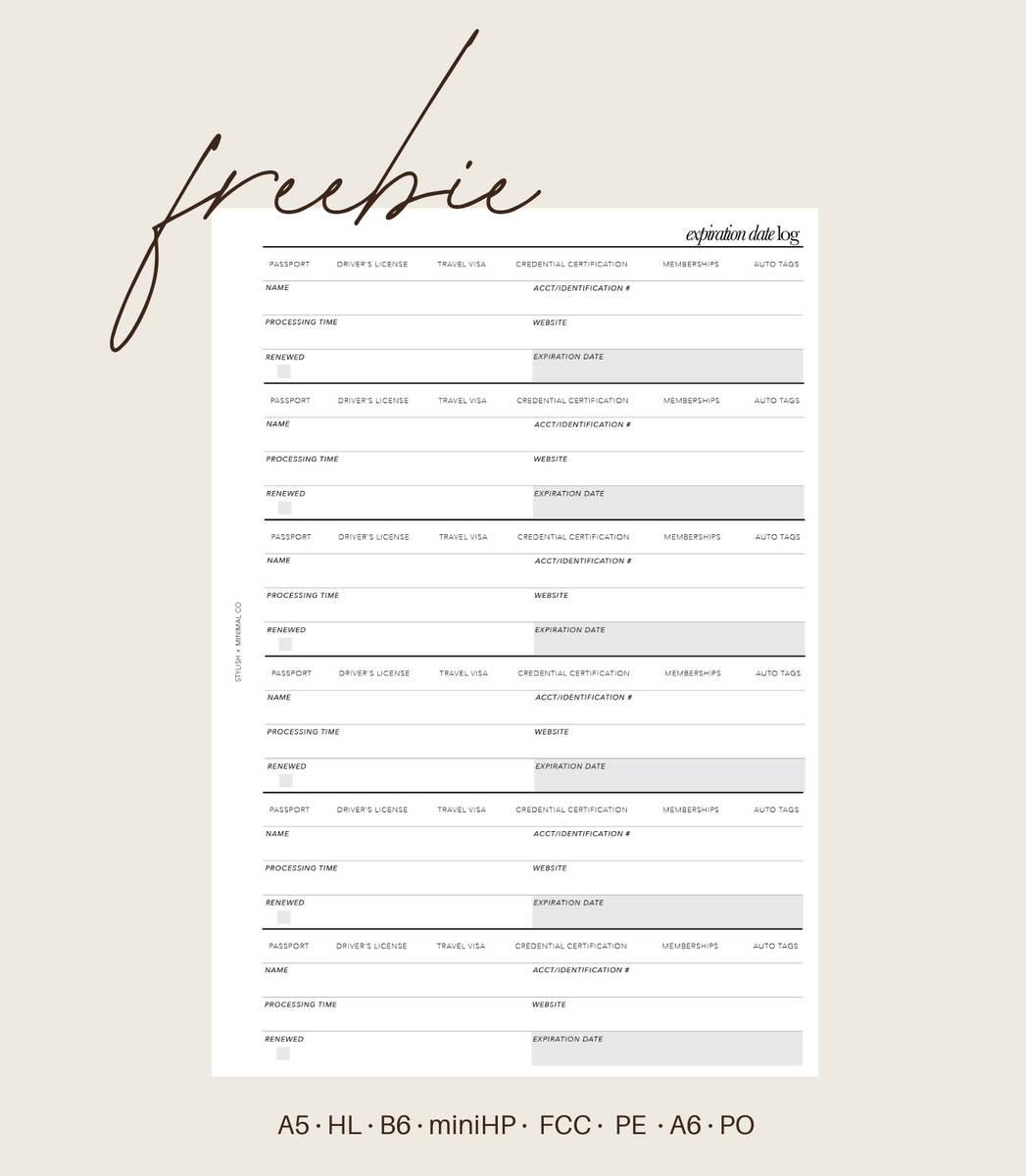 expiration date log printable – stylish + minimal co